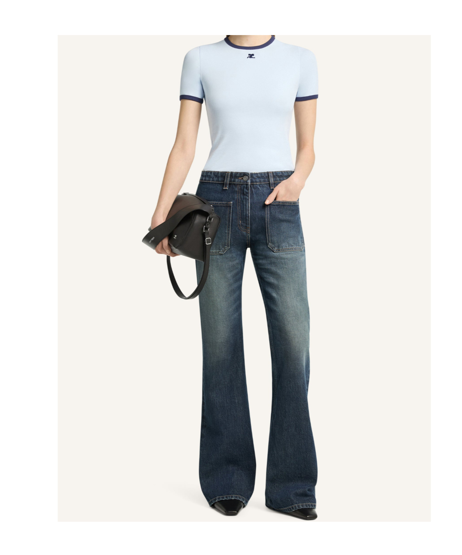 COURREGES Courreges Logo Embroidered Contrast Trim T-Shirt